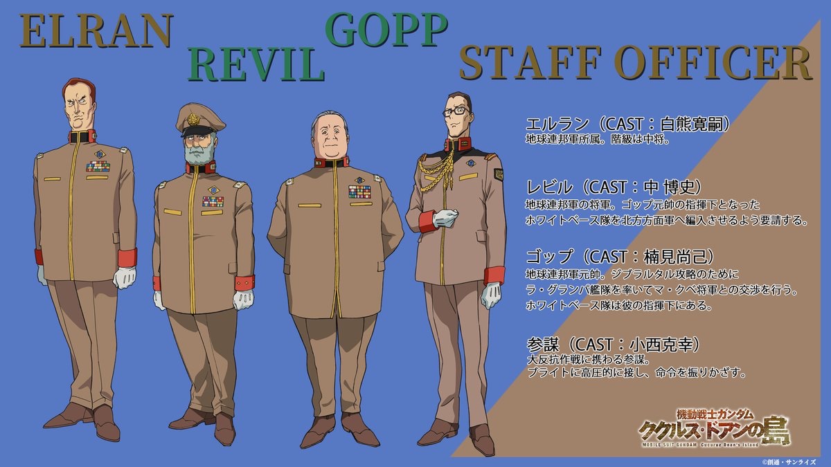 Gundam: Cucuruz Doan’s Island Casts M’Quve, Uragang, and Earth ...